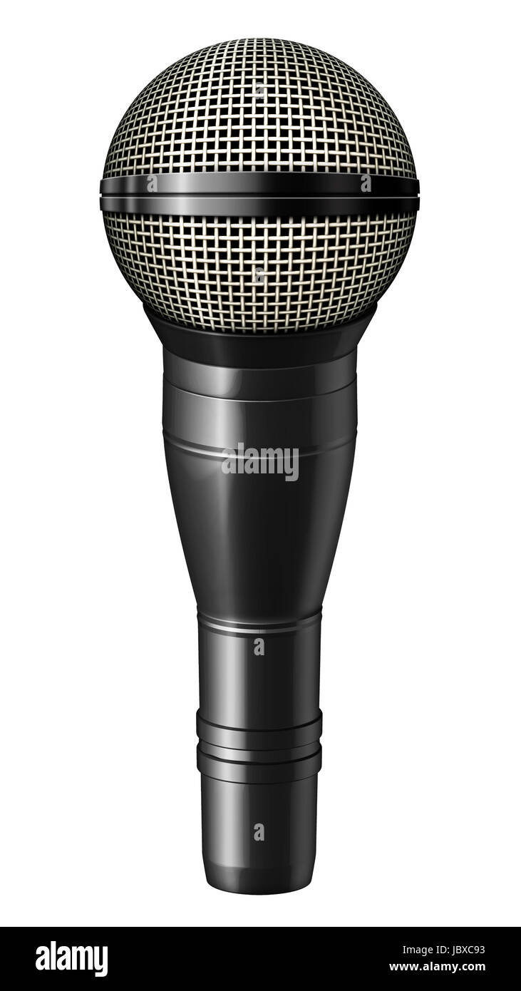 Digital illustration of a microphone with a black casing. Isolated from ...