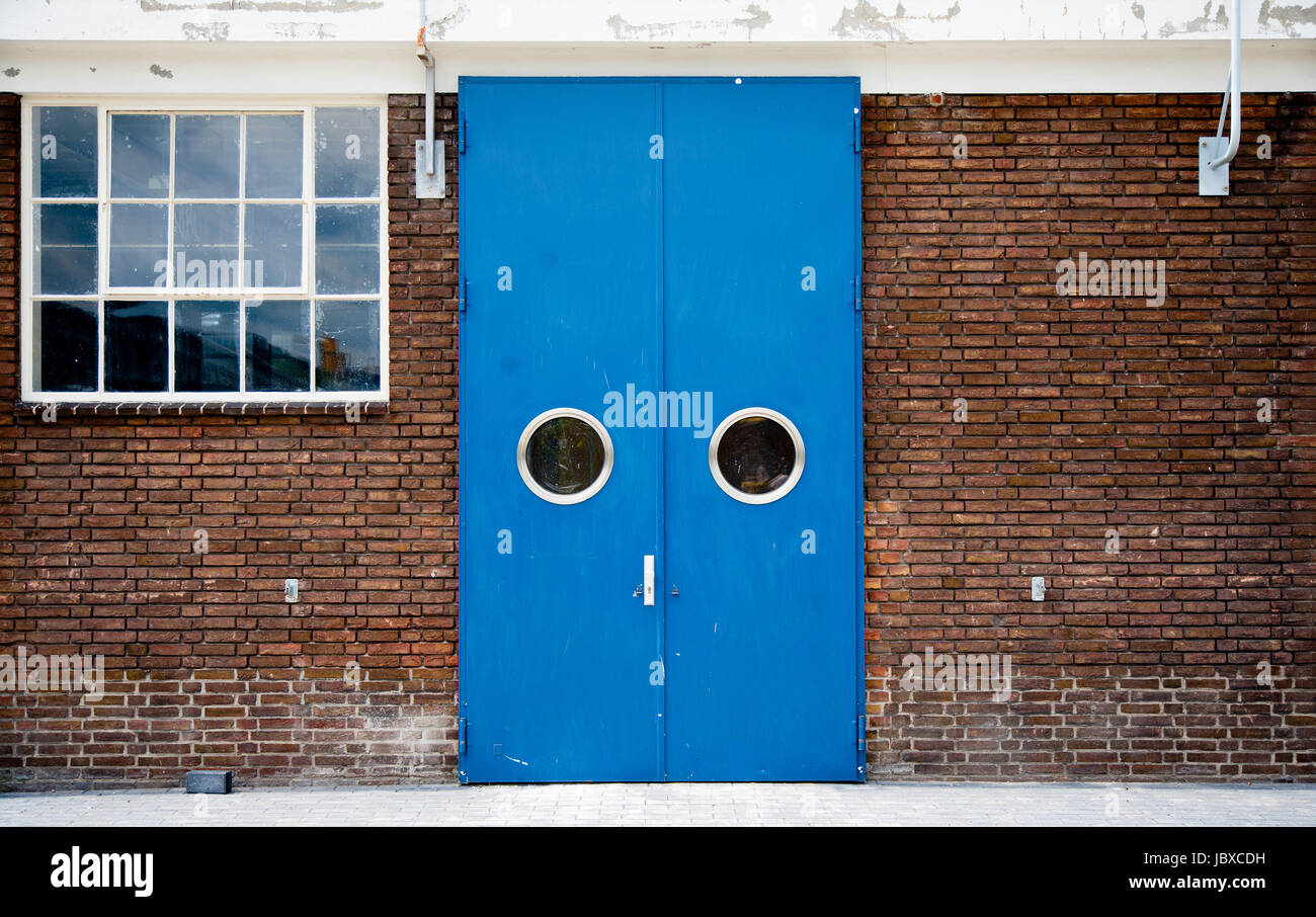 Blue door of an historic toothpaste factory in Amersfoort, the ...