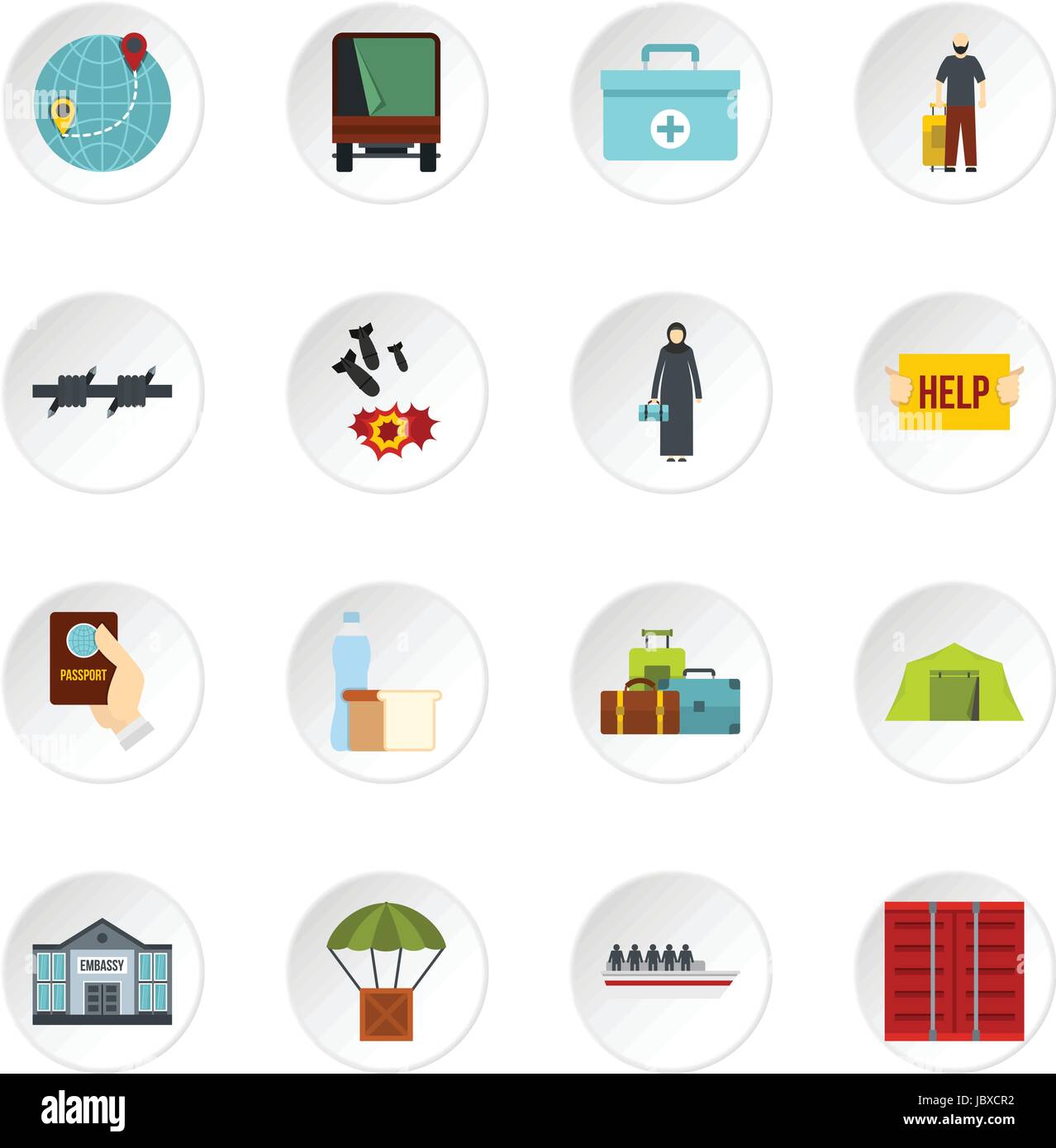 Refugees problem set flat icons Stock Vector Image & Art - Alamy