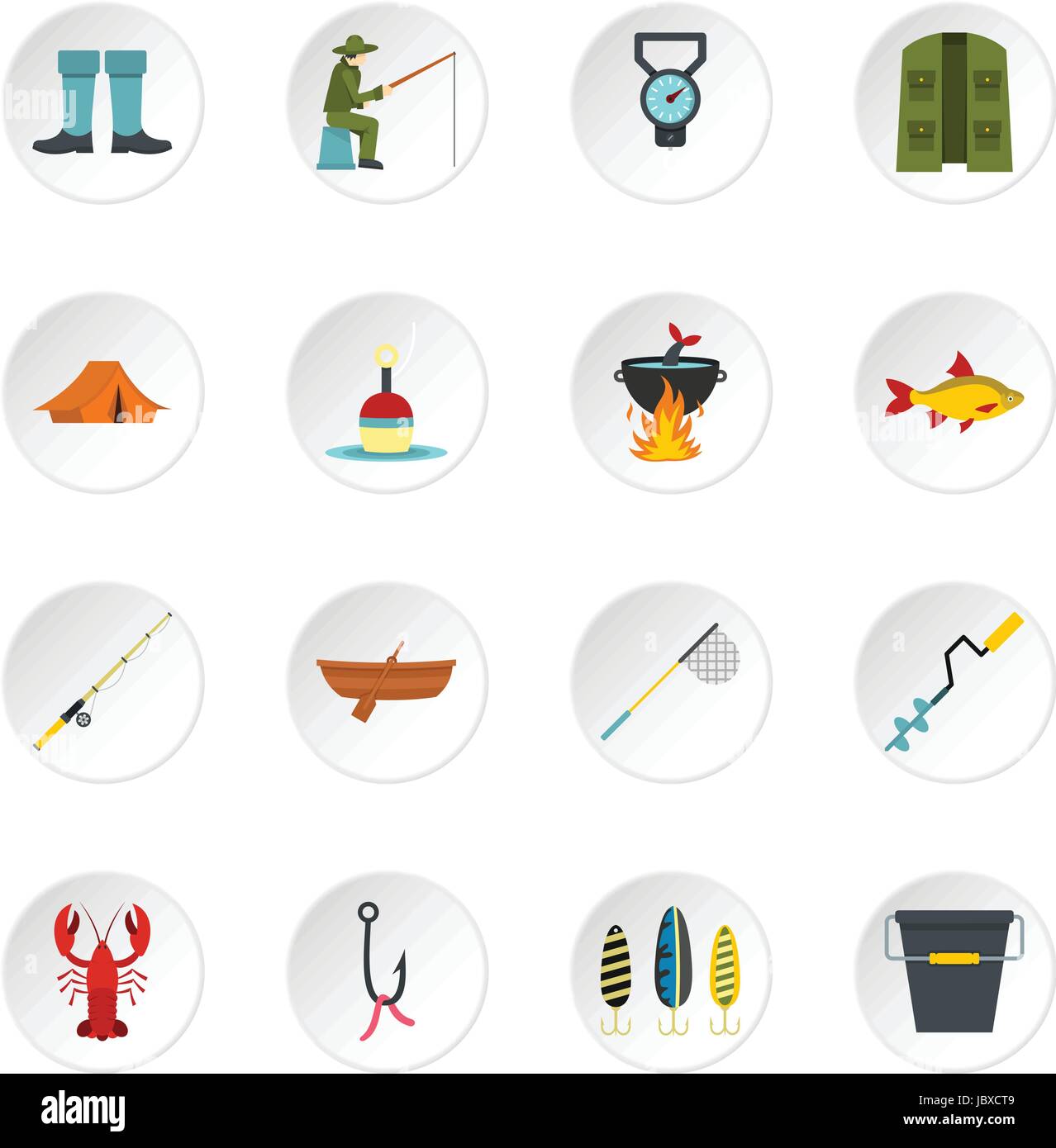 Fishing tools set flat icons Stock Vector Image & Art - Alamy