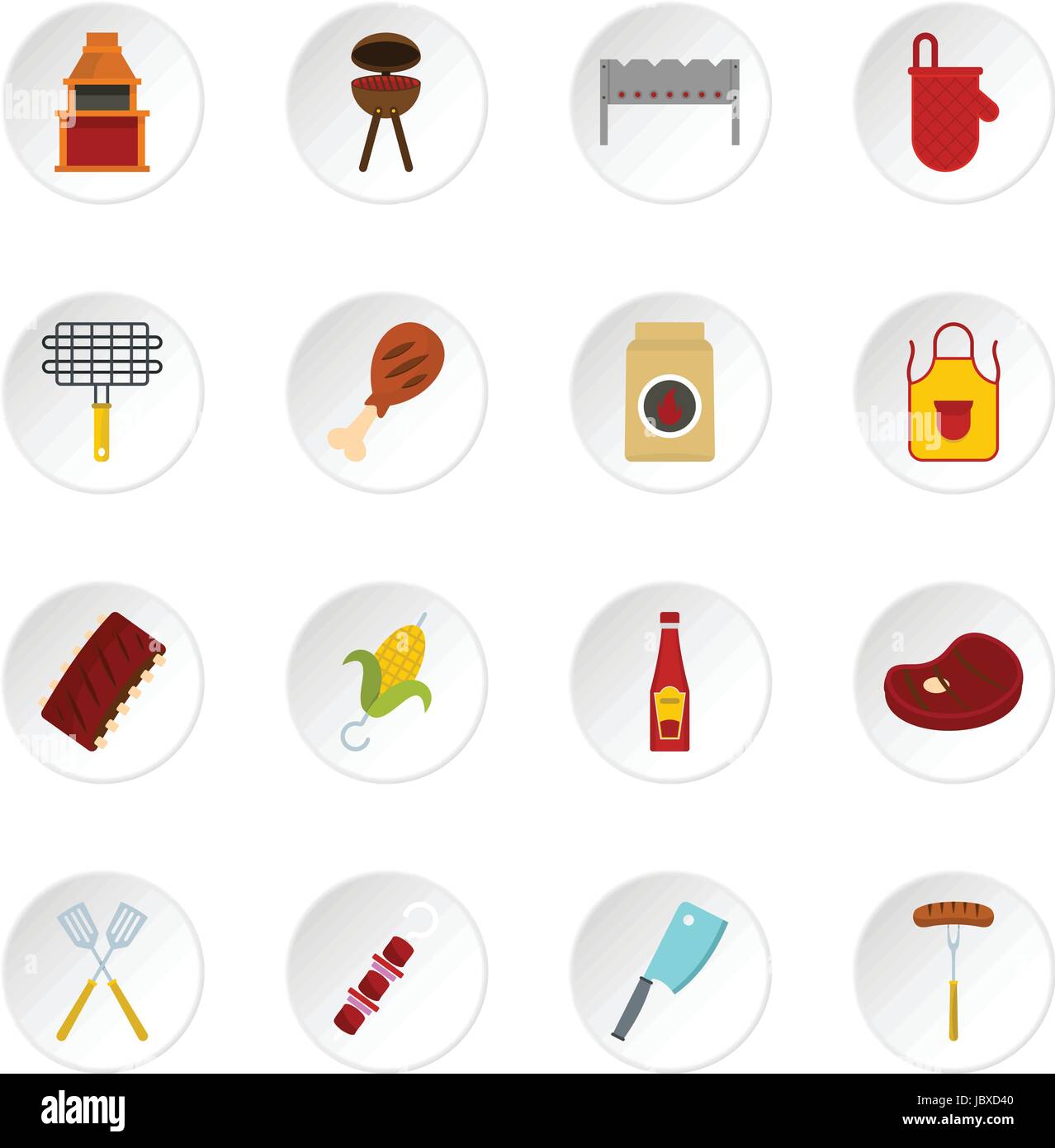 BBQ food icons set in flat style Stock Vector Image & Art - Alamy