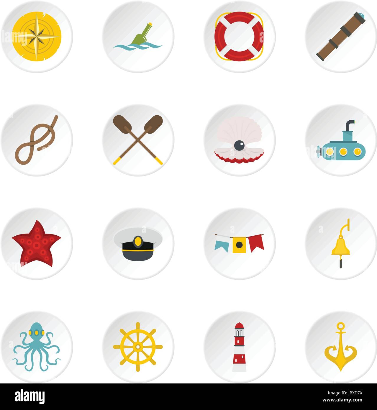 Nautical icons set in flat style Stock Vector Image & Art - Alamy