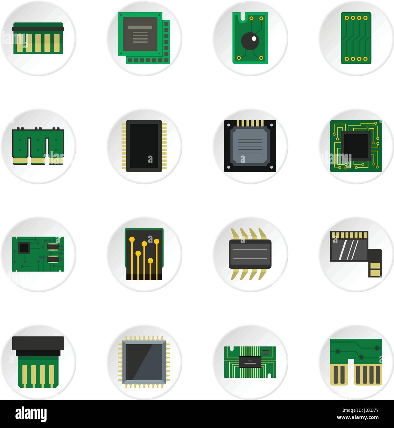 Computer chips icons set in flat style Stock Vector Image & Art - Alamy
