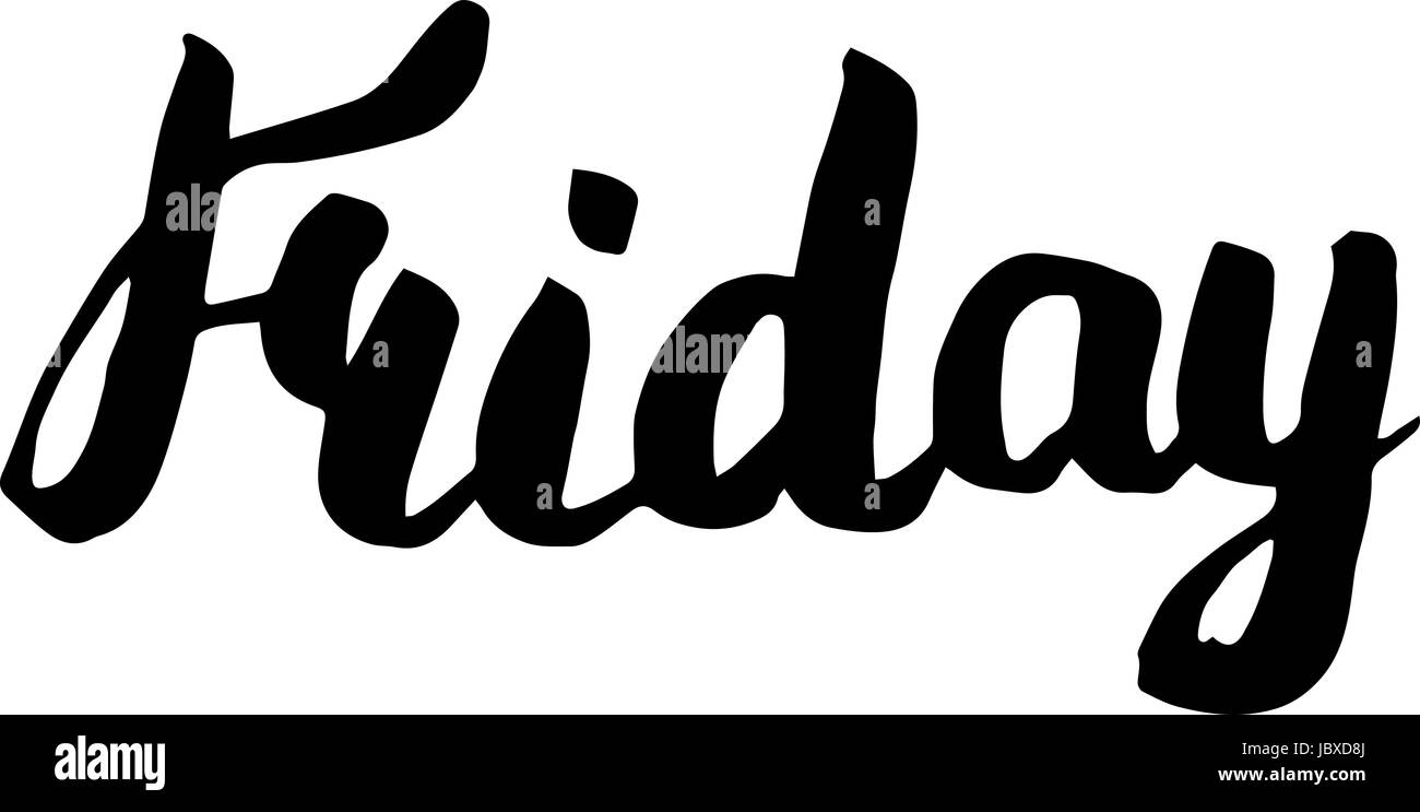 Hello Friday postcard. Ink illustration. Modern brush calligraphy ...