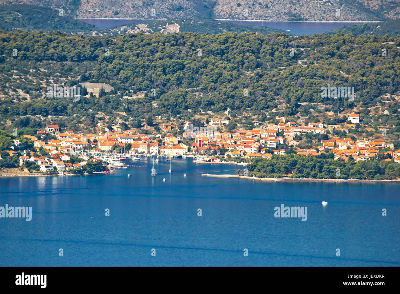 Veli Iz aerial waterfront view, Dalmatia, Croatia Stock Photo - Alamy