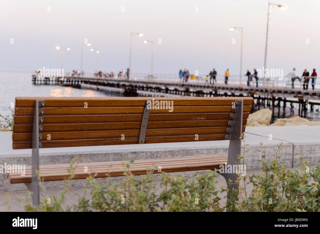 The Limassol pier in Old Port and Molos Area in Cyprus. A dusk view of ...