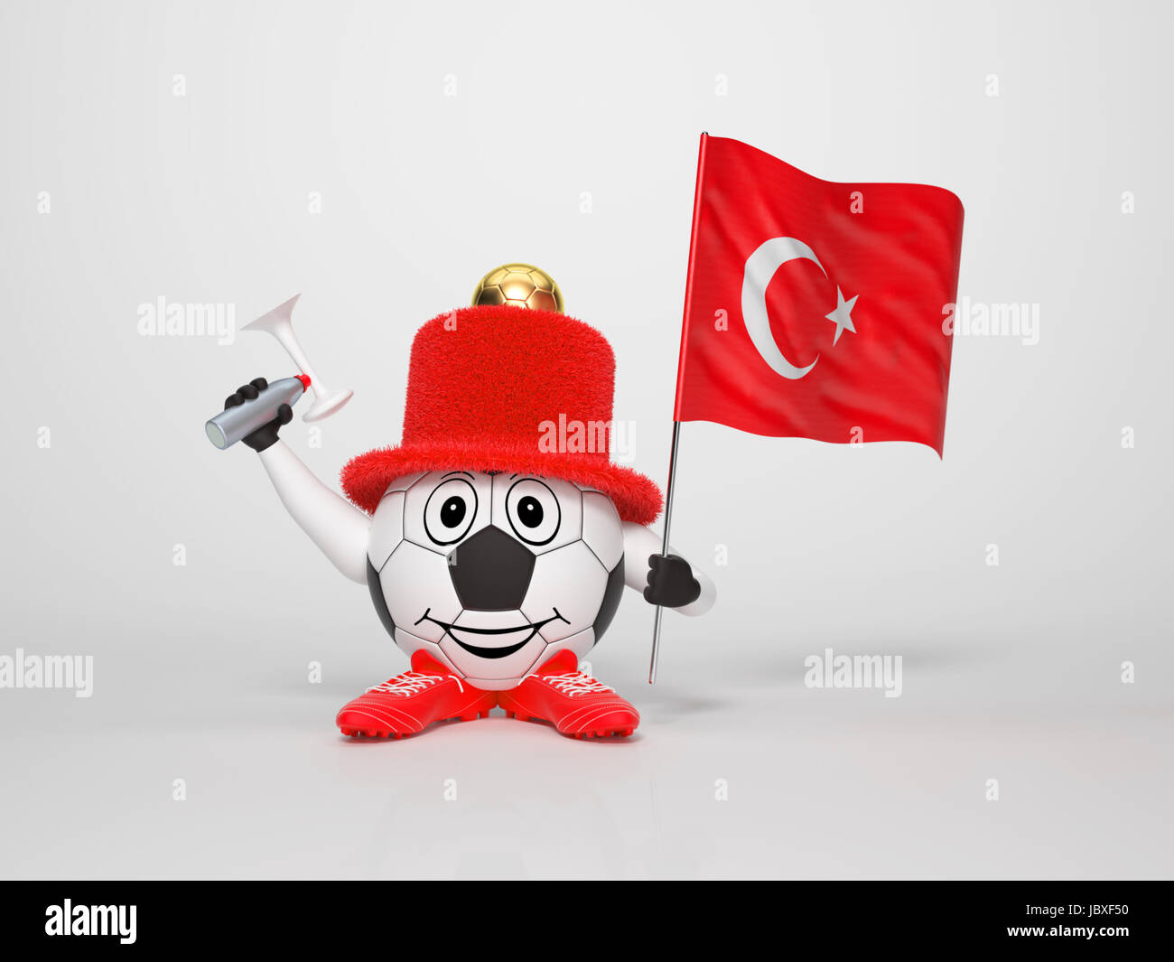 A cute and funny soccer character holding the national flag of Turkey ...