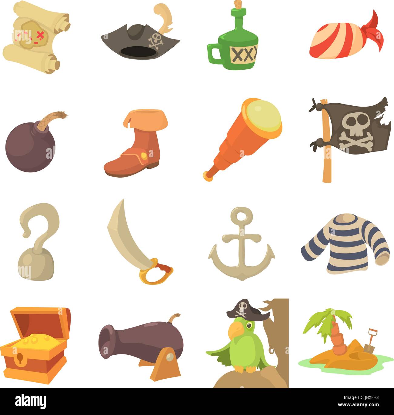 Pirate culture symbols icons set, cartoon style Stock Vector Image ...