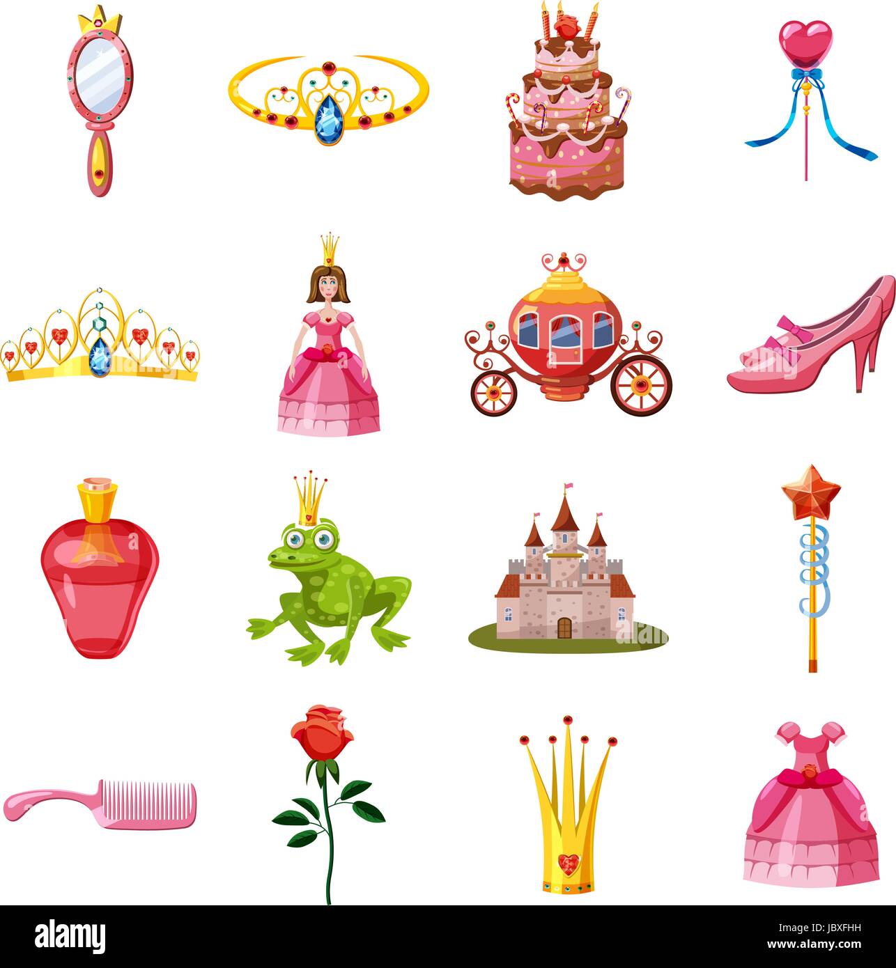 Princess fairytale doll icons set, cartoon style Stock Vector Image ...