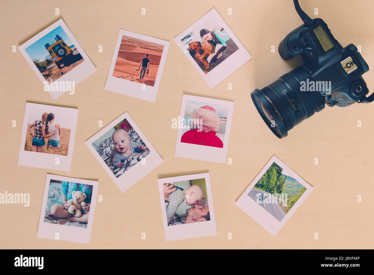 Camera and photocollage with photos of life and traveling Stock Photo ...