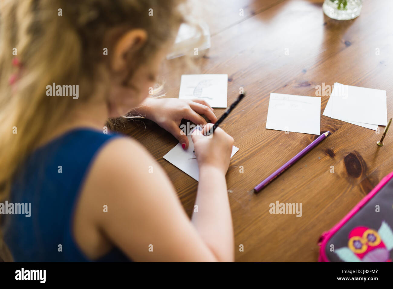 Cute little preschooler child drawing at home Stock Photo - Alamy