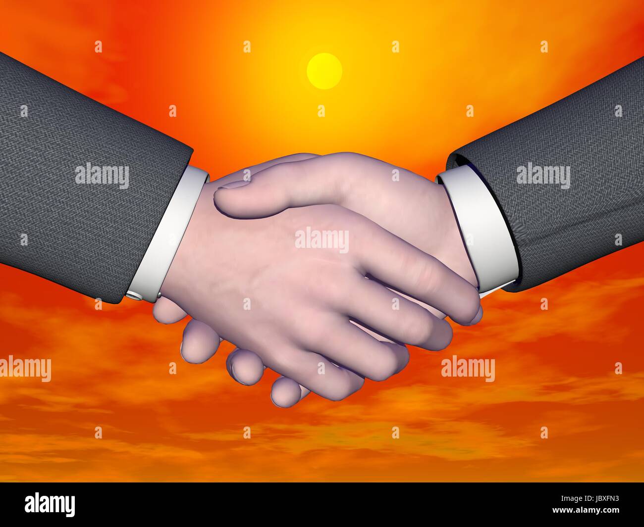 Businessman handshake by beautiful red sunset with yellow sun Stock ...