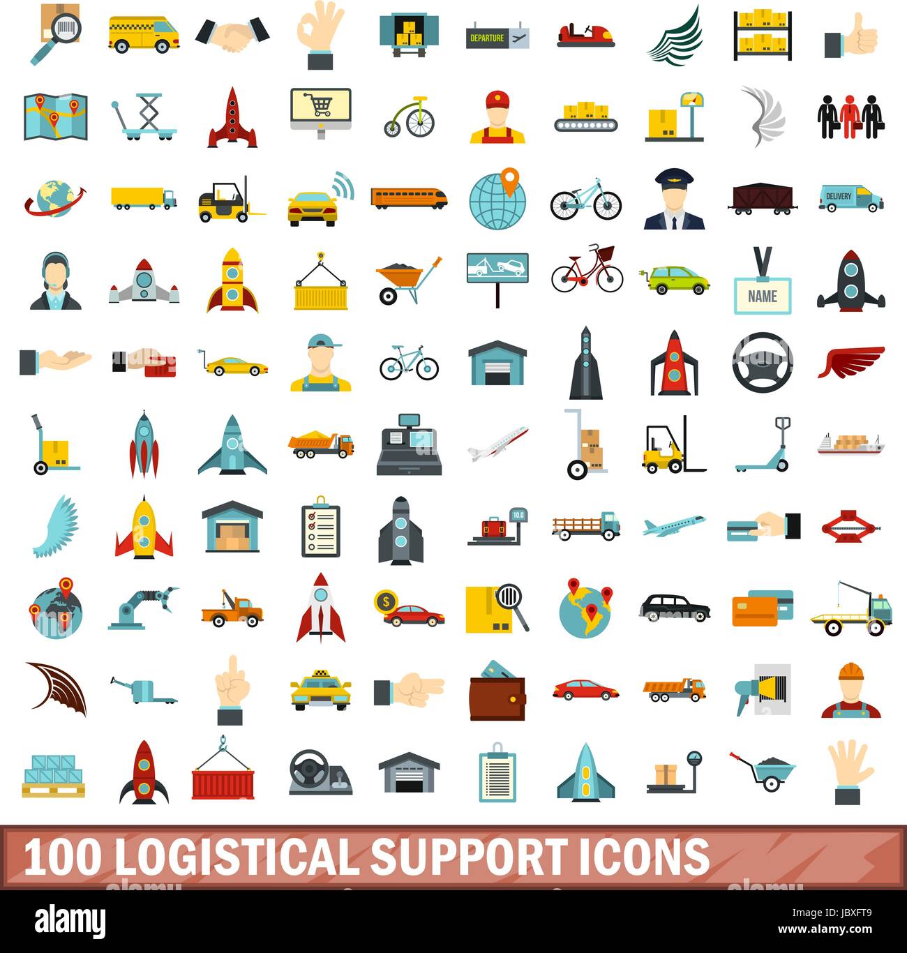 100 logistical support icons set, flat style Stock Vector Image & Art ...