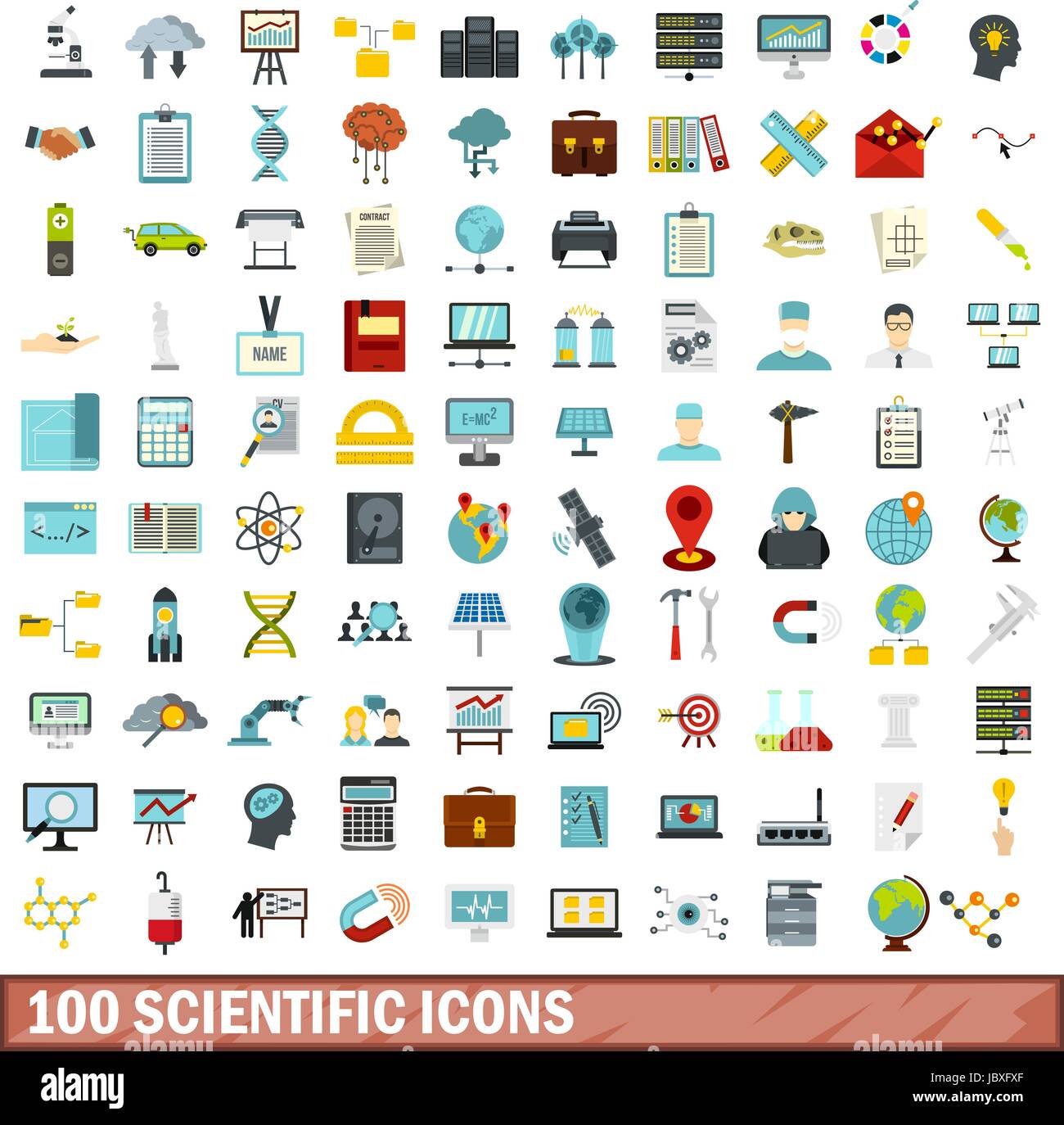100 scientific icons set, flat style Stock Vector Image & Art - Alamy