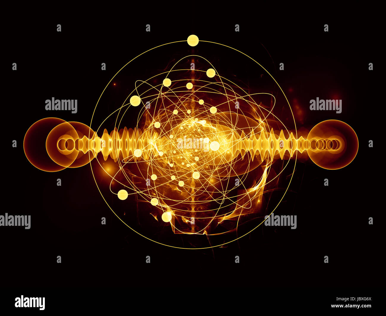 Atomic series. Abstract concept of atom and quantum waves illustrated with fractal elements ...