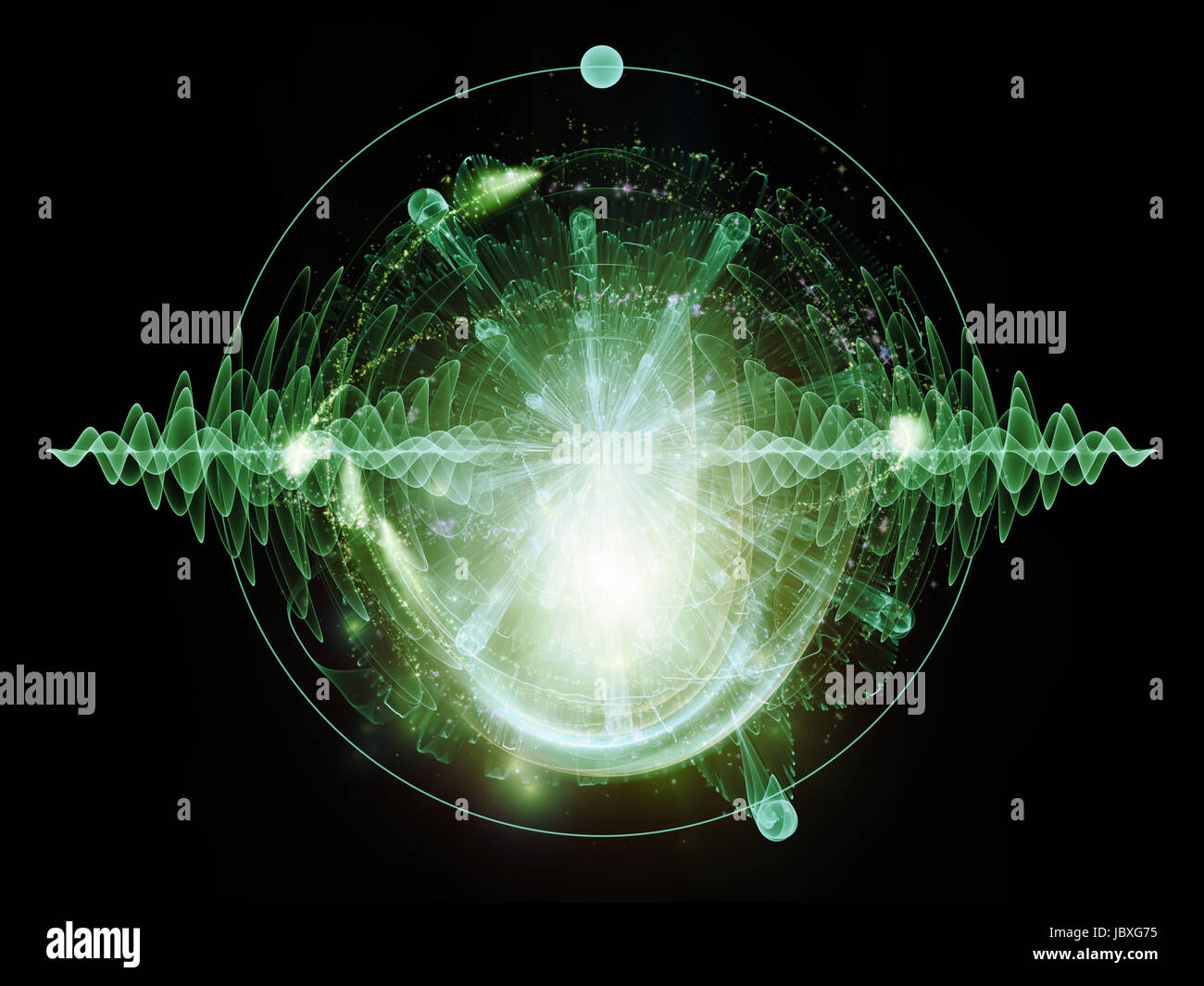 Atomic series. Abstract concept of atom and quantum waves illustrated ...