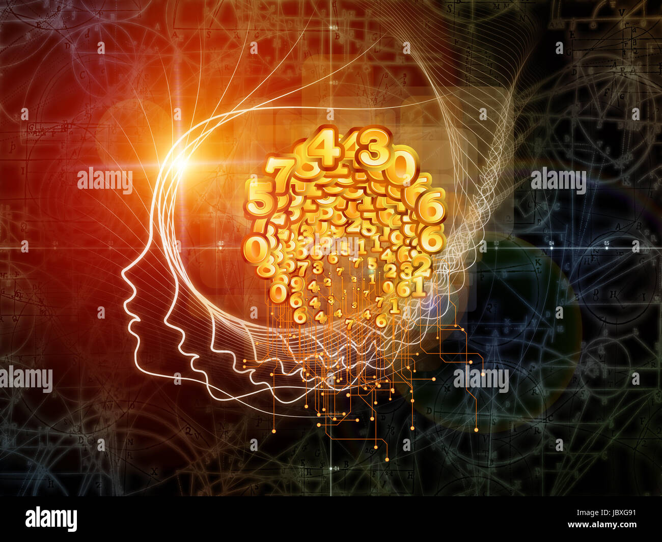 Strange Geometry series. Design composed of human head profile, math ...