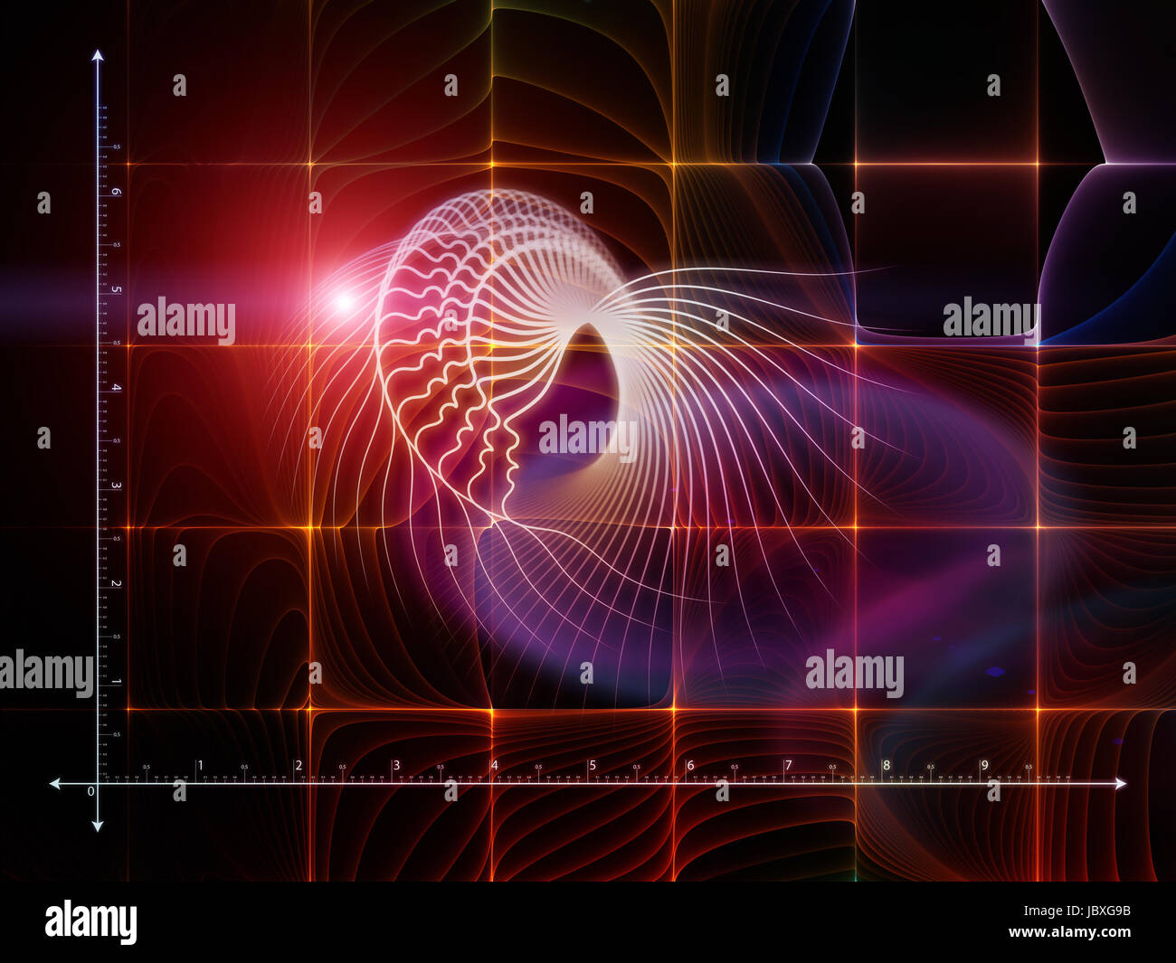 Strange Geometry series. Backdrop composed of line drawing, math and ...