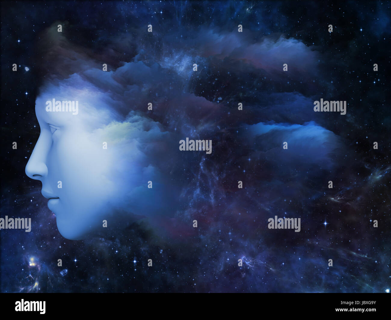 Universal Mind series. Creative arrangement of human head and fractal ...