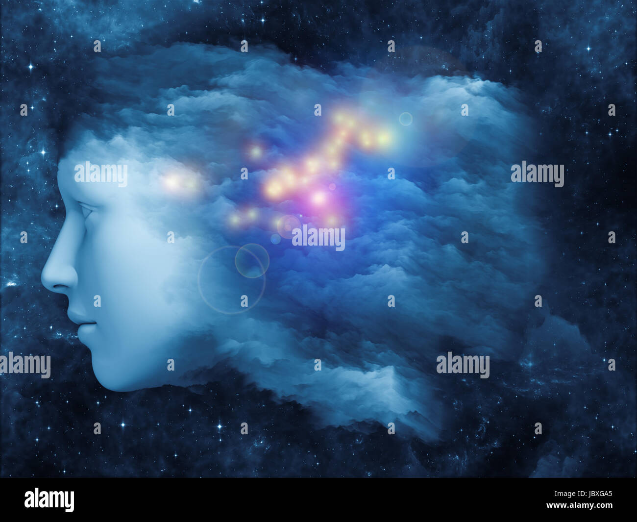 Colorful Mind series. Graphic composition of human head and fractal ...