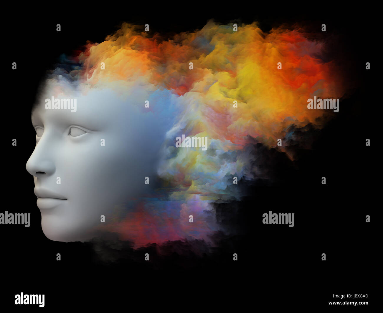 Colorful Mind series. Arrangement of human head and fractal colors on ...