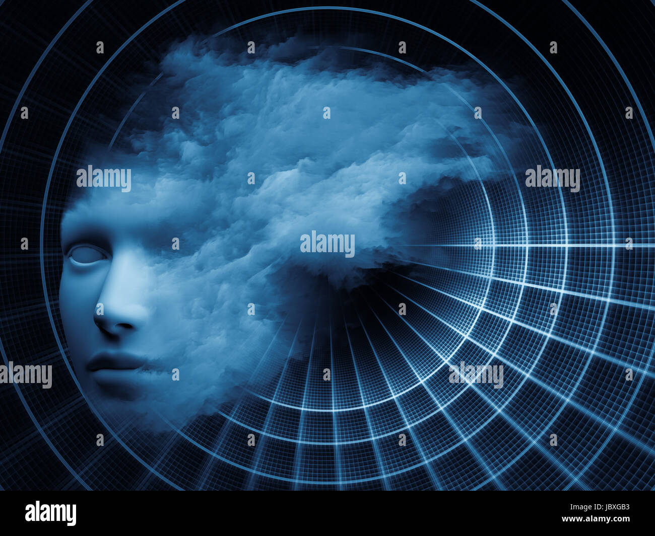 Mind Grid series. Artistic background made of human head and fractal ...