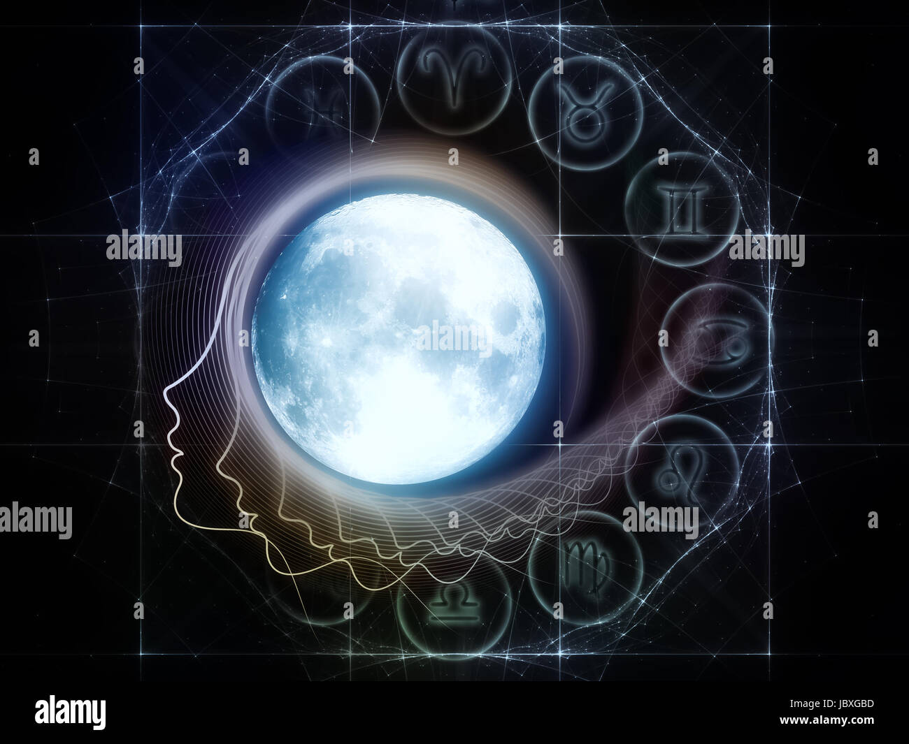 Inner Moon series. Interplay of moon, human profile and design elements ...