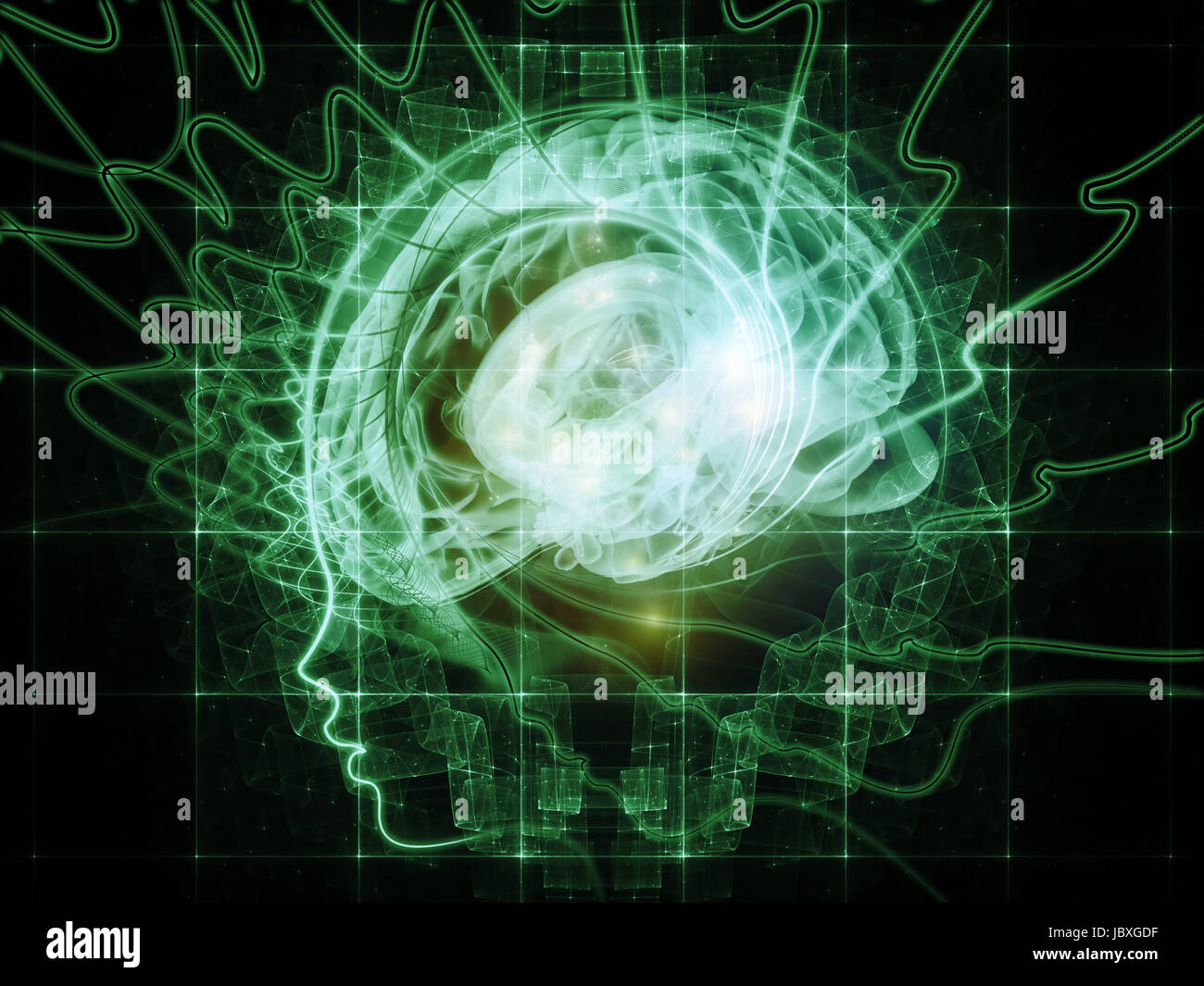 Human Mind series. Composition of brain, human outlines and fractal ...