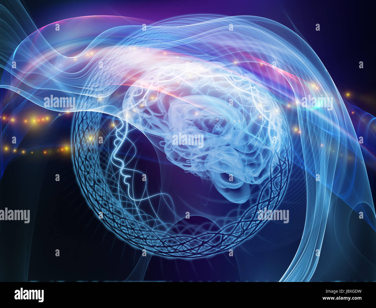 Human Mind series. Backdrop design of brain, human outlines and fractal ...