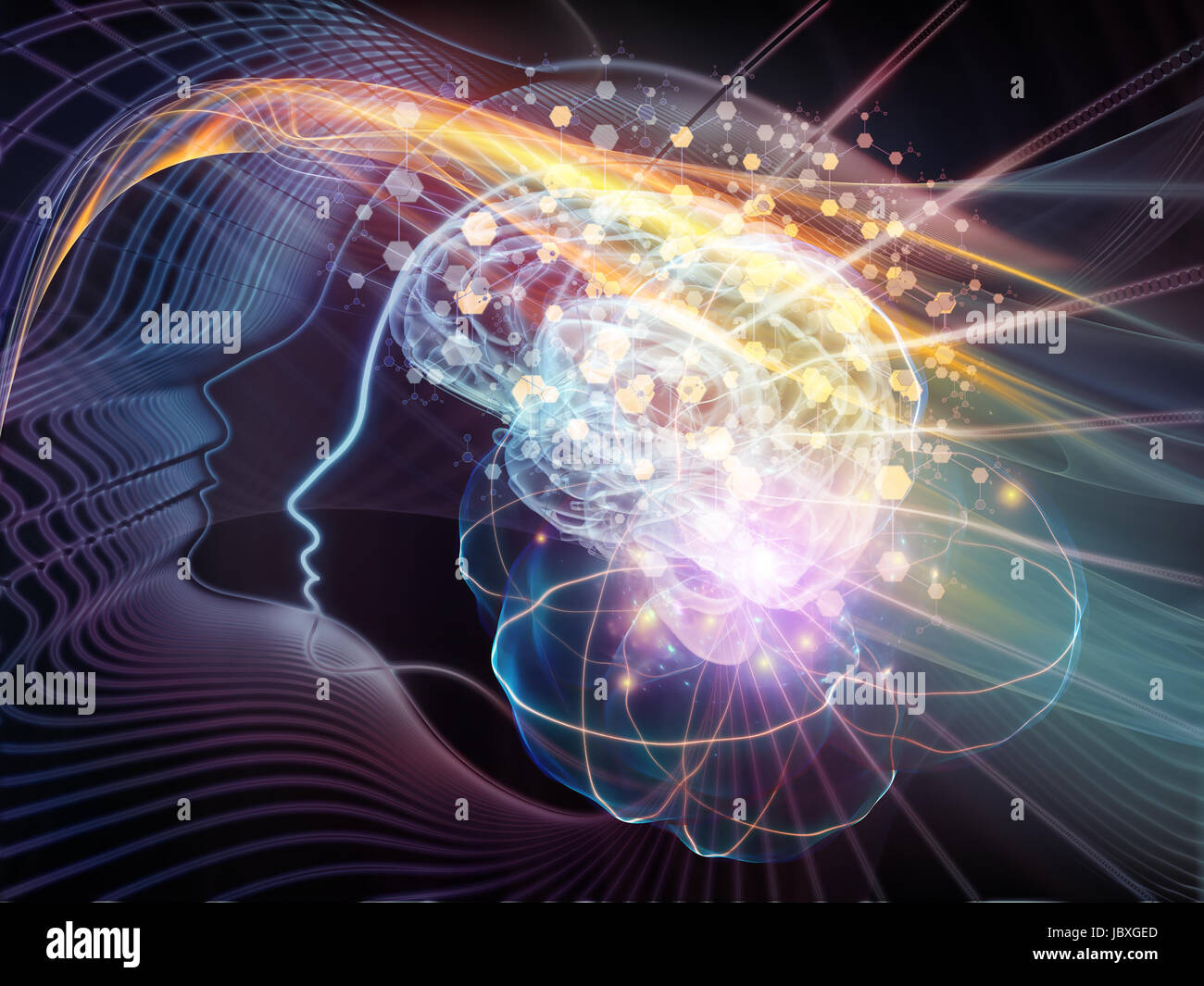 Human Mind series. Composition of brain, human outlines and fractal ...