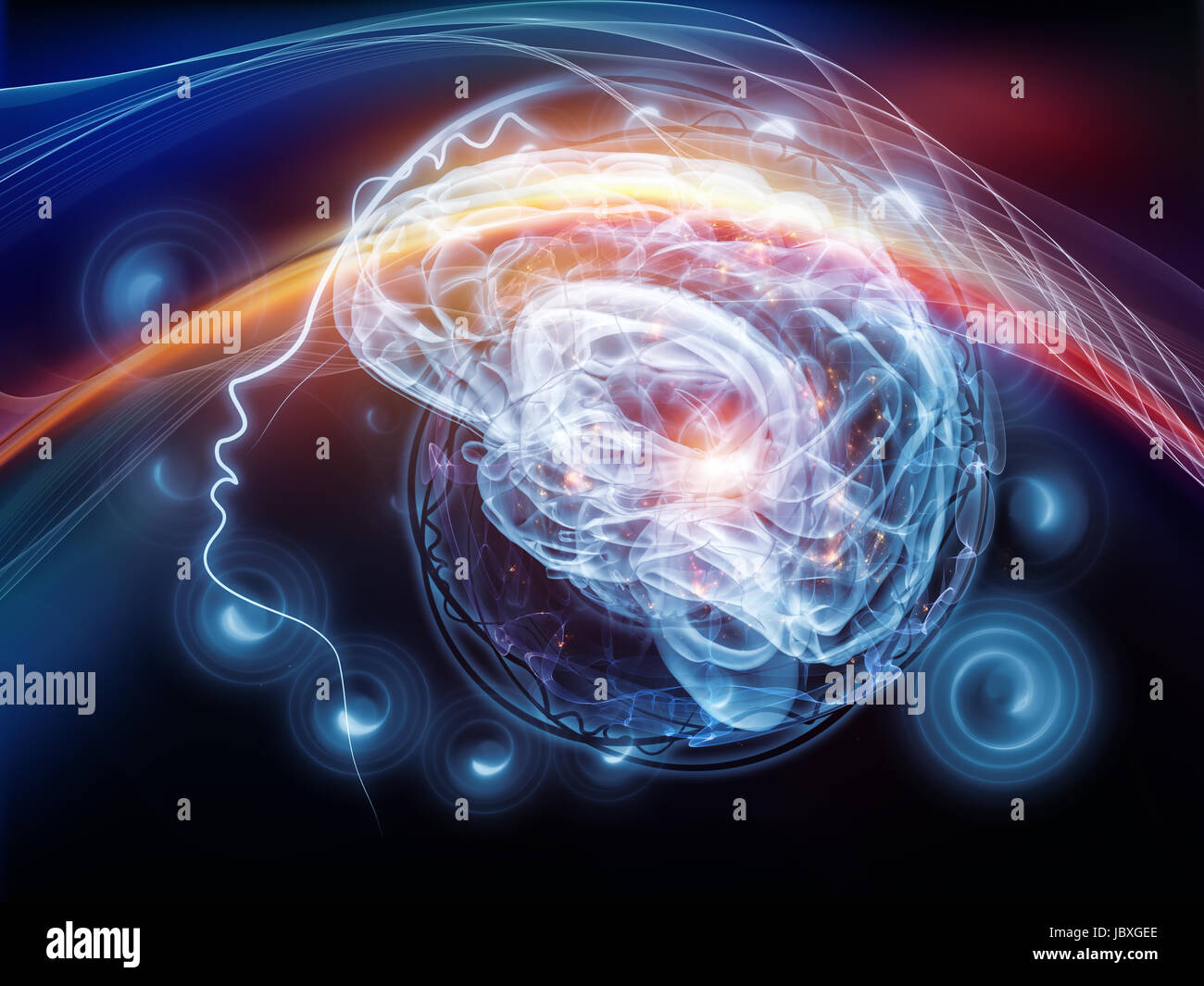 Human Mind series. Composition of brain, human outlines and fractal ...