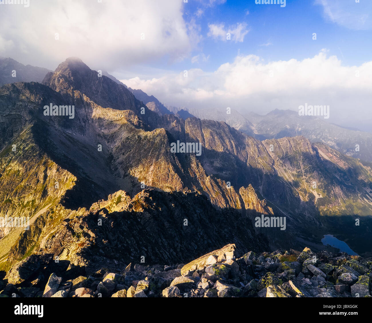 Mountain range landscape view at sunrise, High Tatras, Slovakia Stock ...