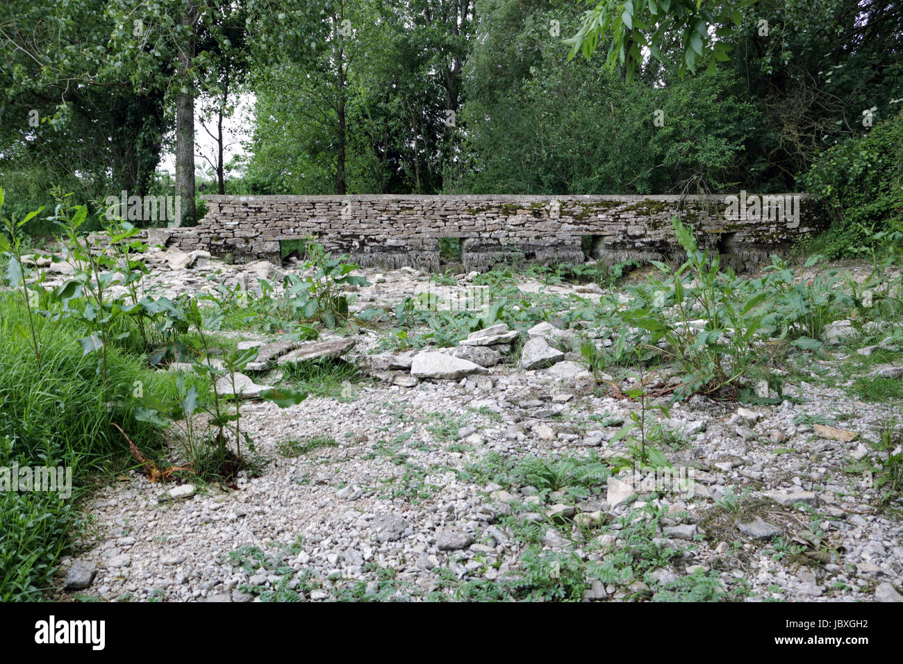 Dry section of The River Thames at the Source or Head near Kemble ...