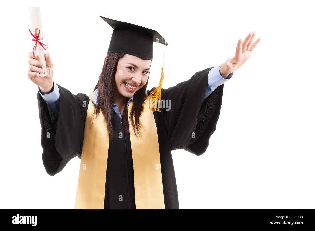 Stock image of happy female graduate isolated on white background Stock ...