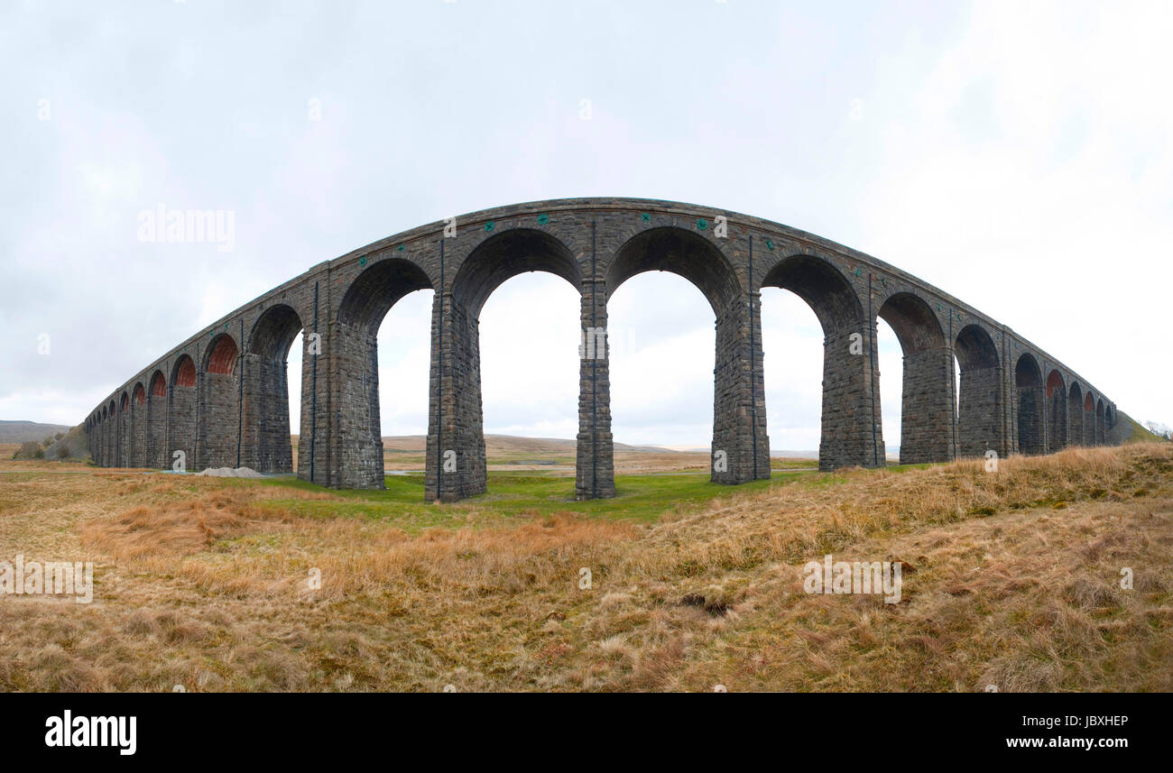 Wide angle panoramic view of the old stone arches of the Victorian ...