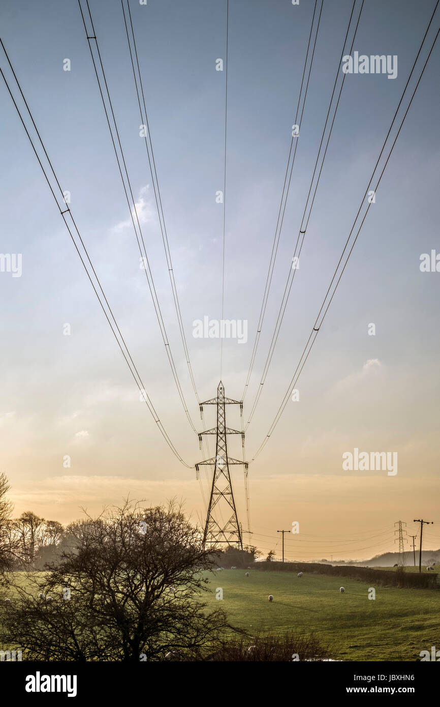 Electricity pylons stretch across the welsh countryside Stock Photo - Alamy