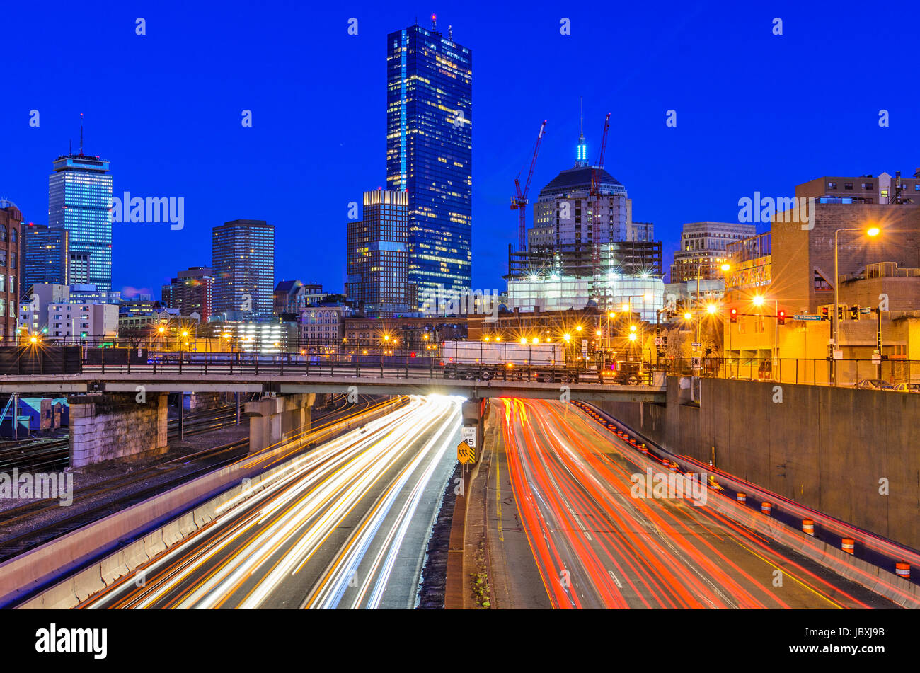 Boston, Massachusetts, USA skyline viewed from above Massachusetts ...