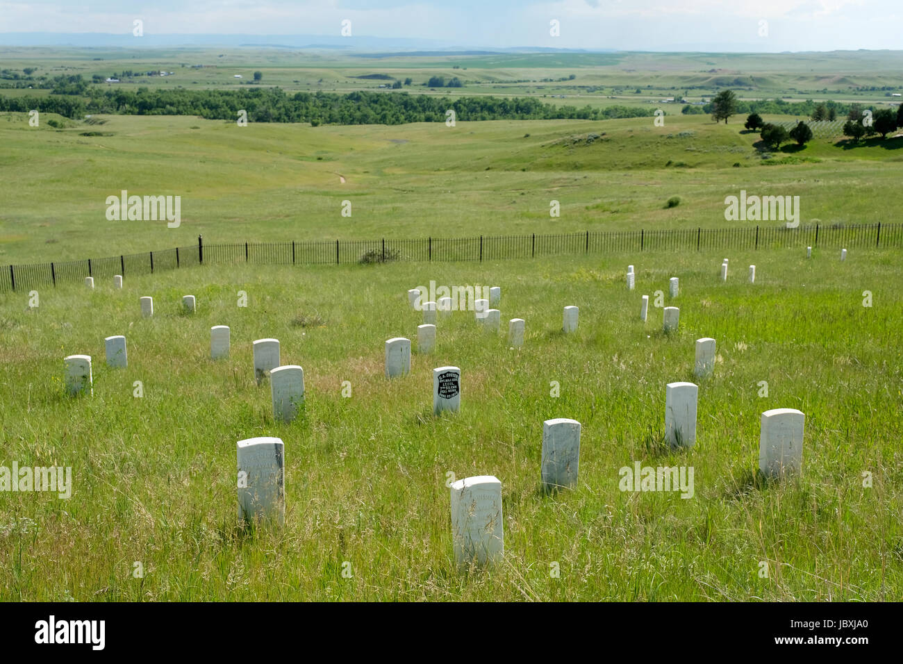 A head stone (black) marks the spot where General George Custer fell at ...