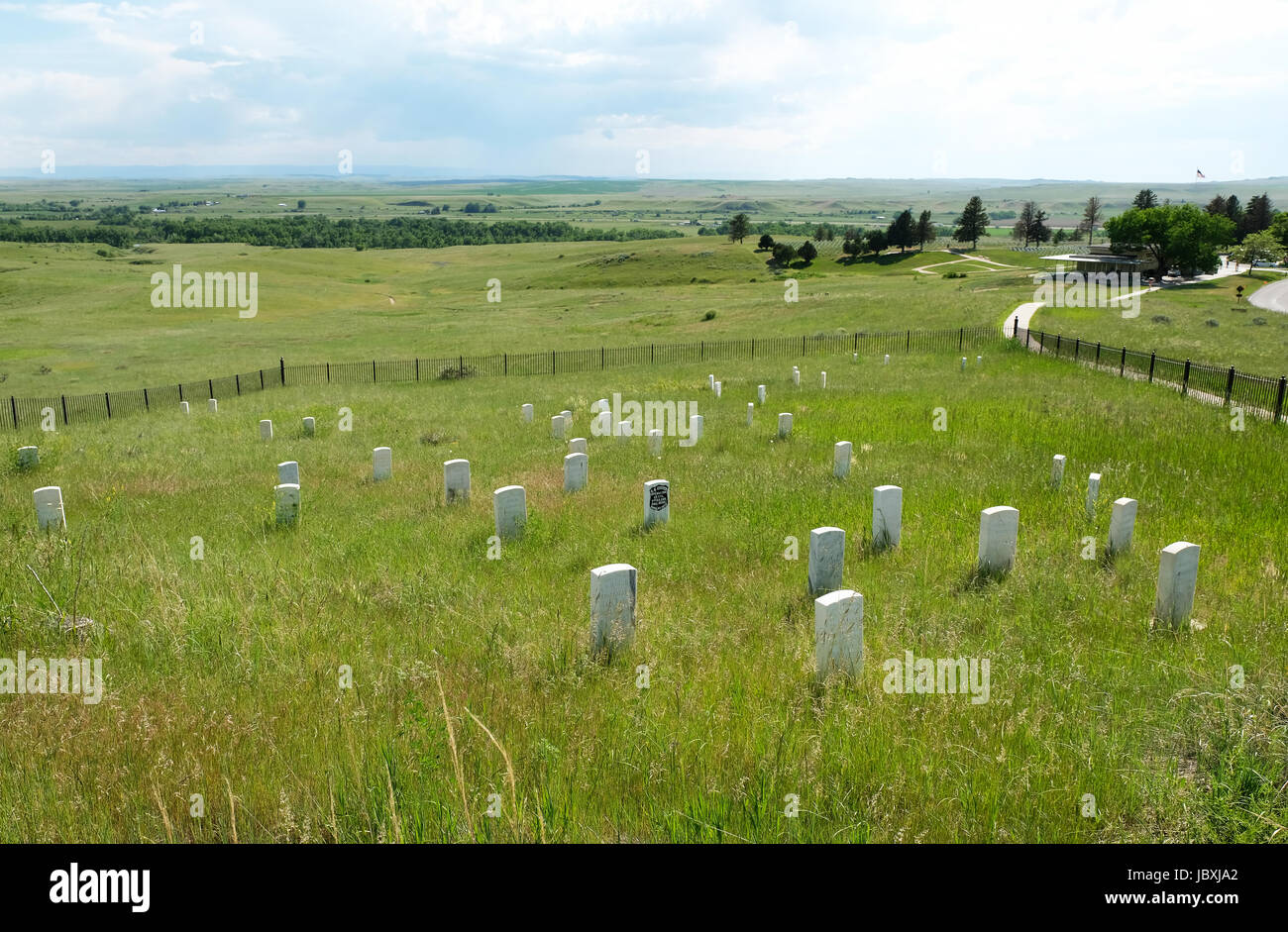 A head stone (black) marks the spot where General George Custer fell at ...