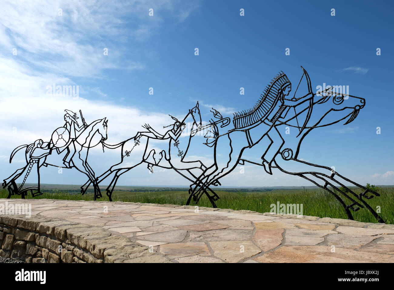 Bronze tracing sculptures of warriors, Indian Memorial, Little Bighorn ...