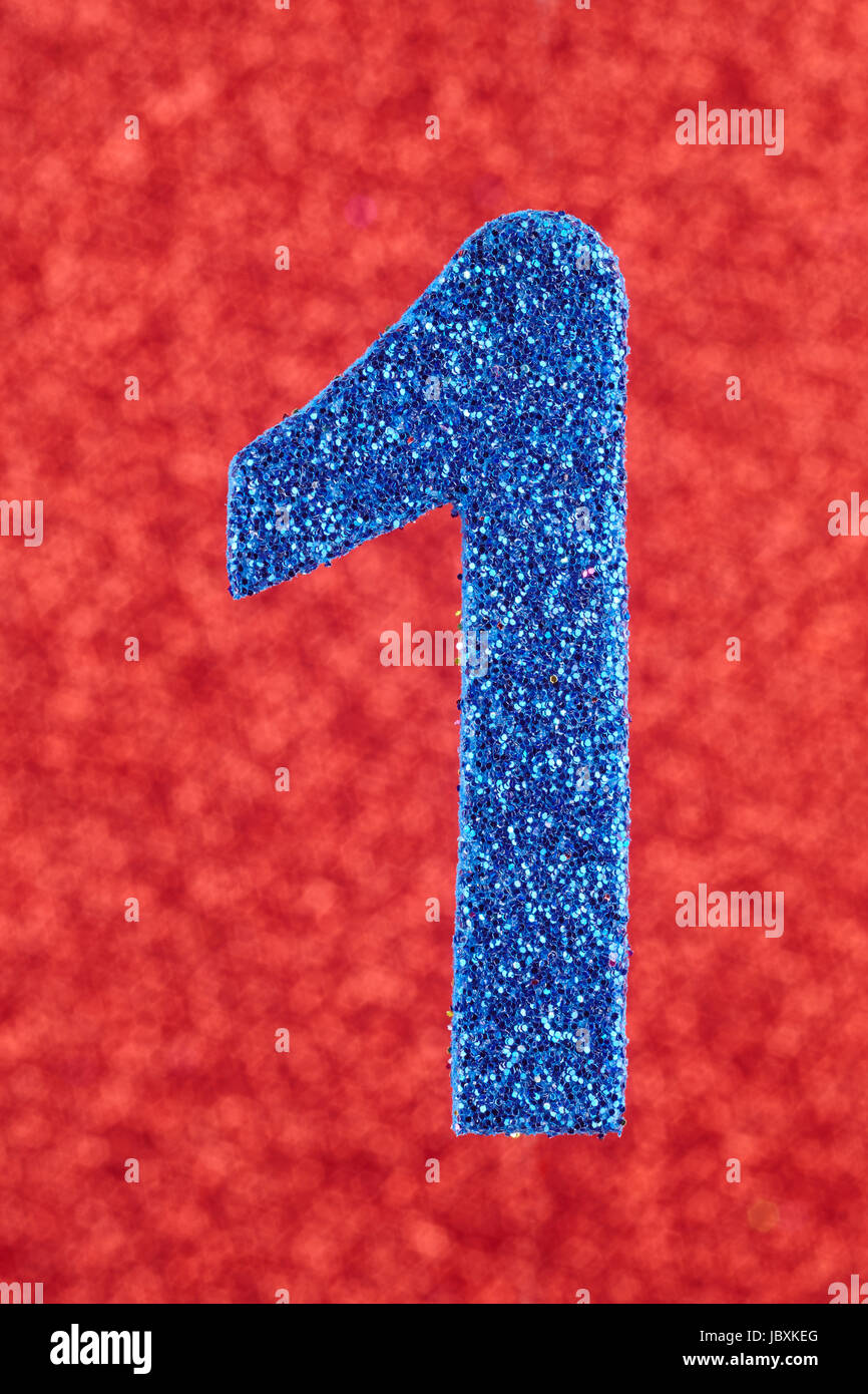 Number one blue color over a red background. Anniversary. Vertical ...