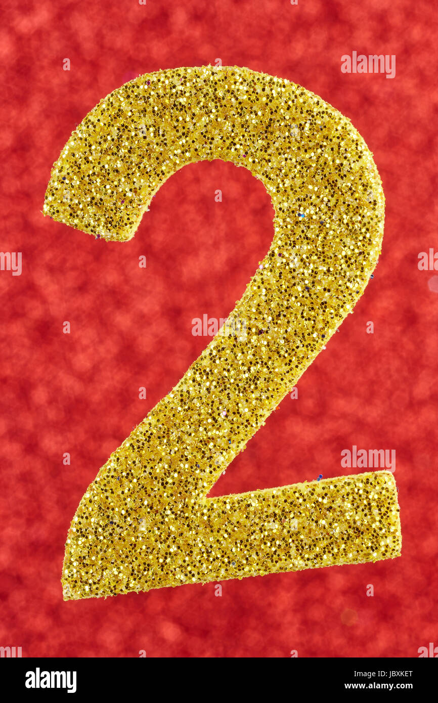 Number two yellow color over a red background. Anniversary. Vertical ...