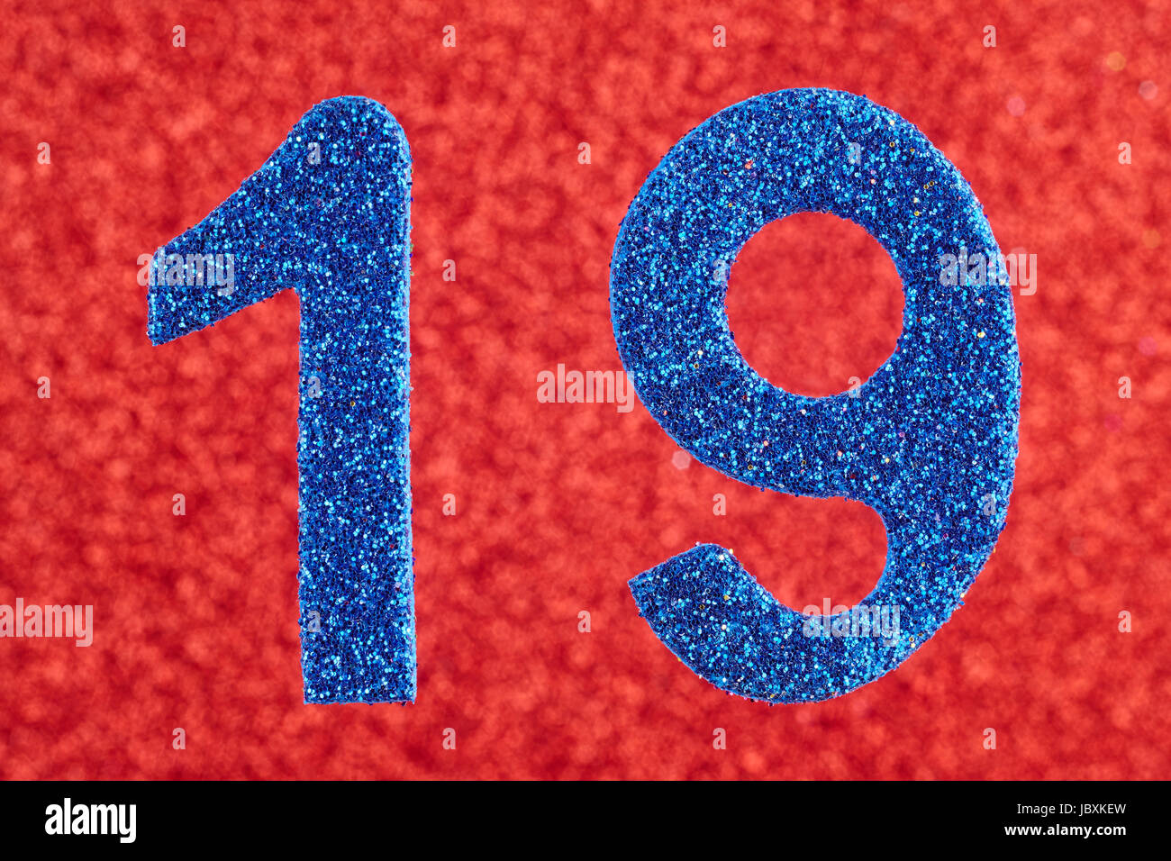 Number nineteen blue color over a red background. Anniversary ...