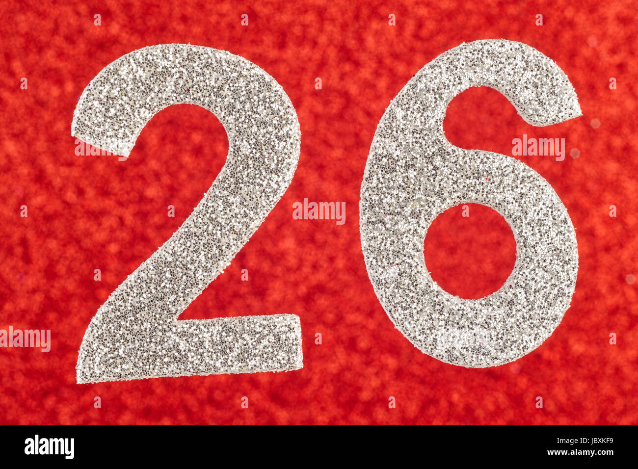Number twenty-six silver color over a red background. Anniversary ...