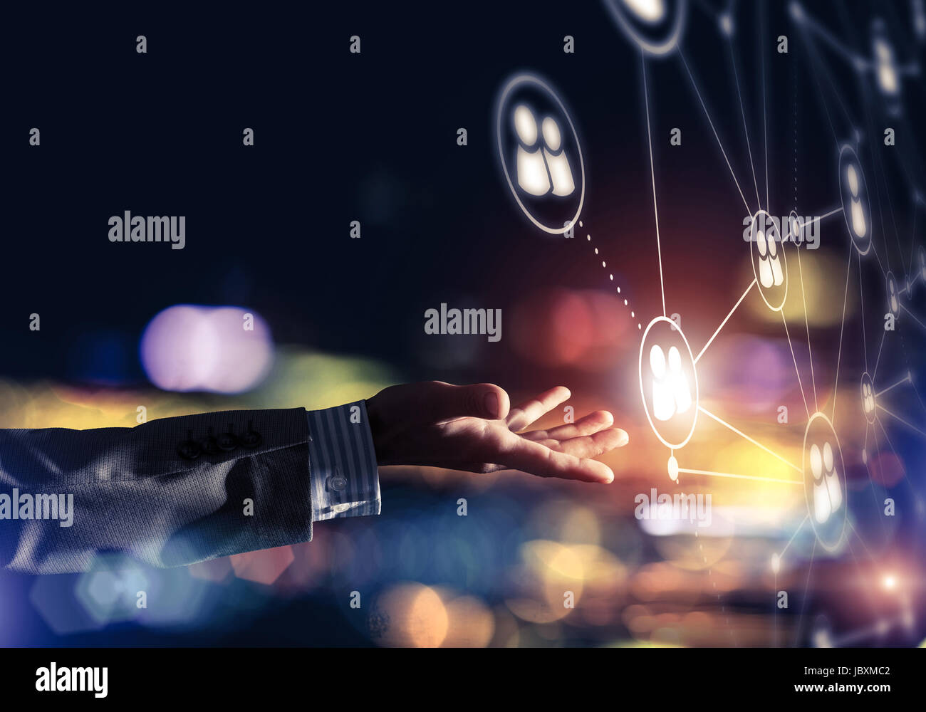 Background conceptual image with social connection lines on dark ...