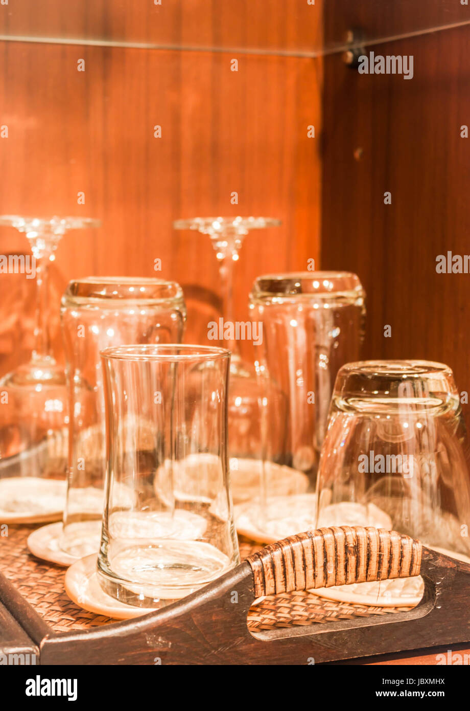 Wooden tray of different dry glass types Stock Photo - Alamy
