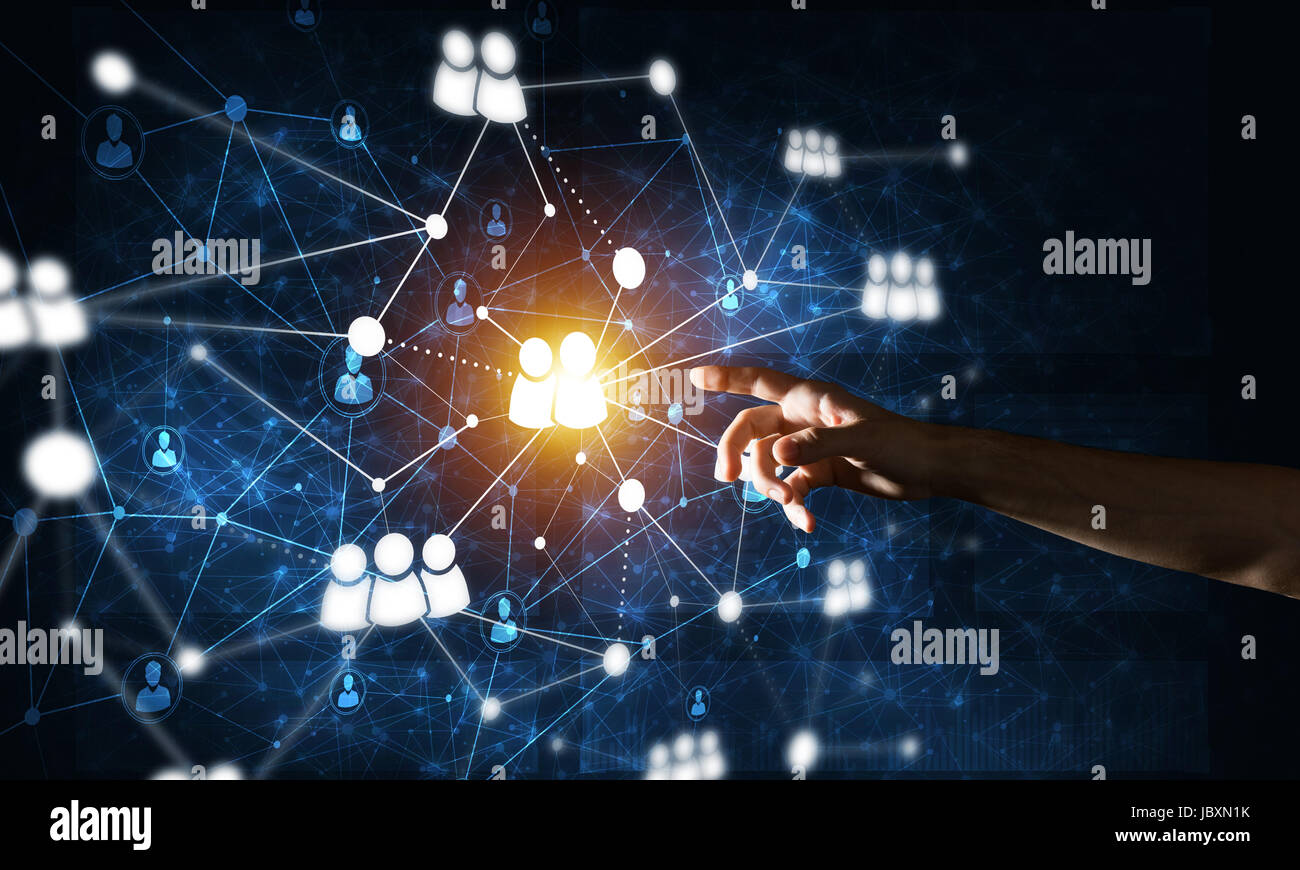 Background conceptual image with social connection lines on dark ...