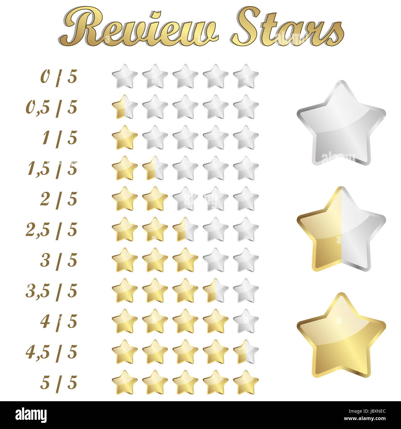 vector of golden review stars for rating Stock Photo - Alamy
