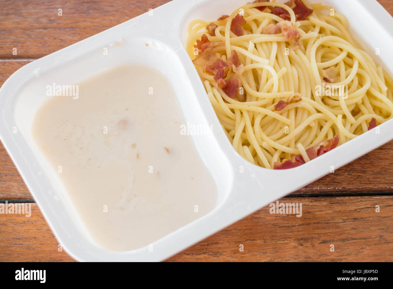 Box set of spaghetti carbonara with bacon and cheese, stock photo Stock ...
