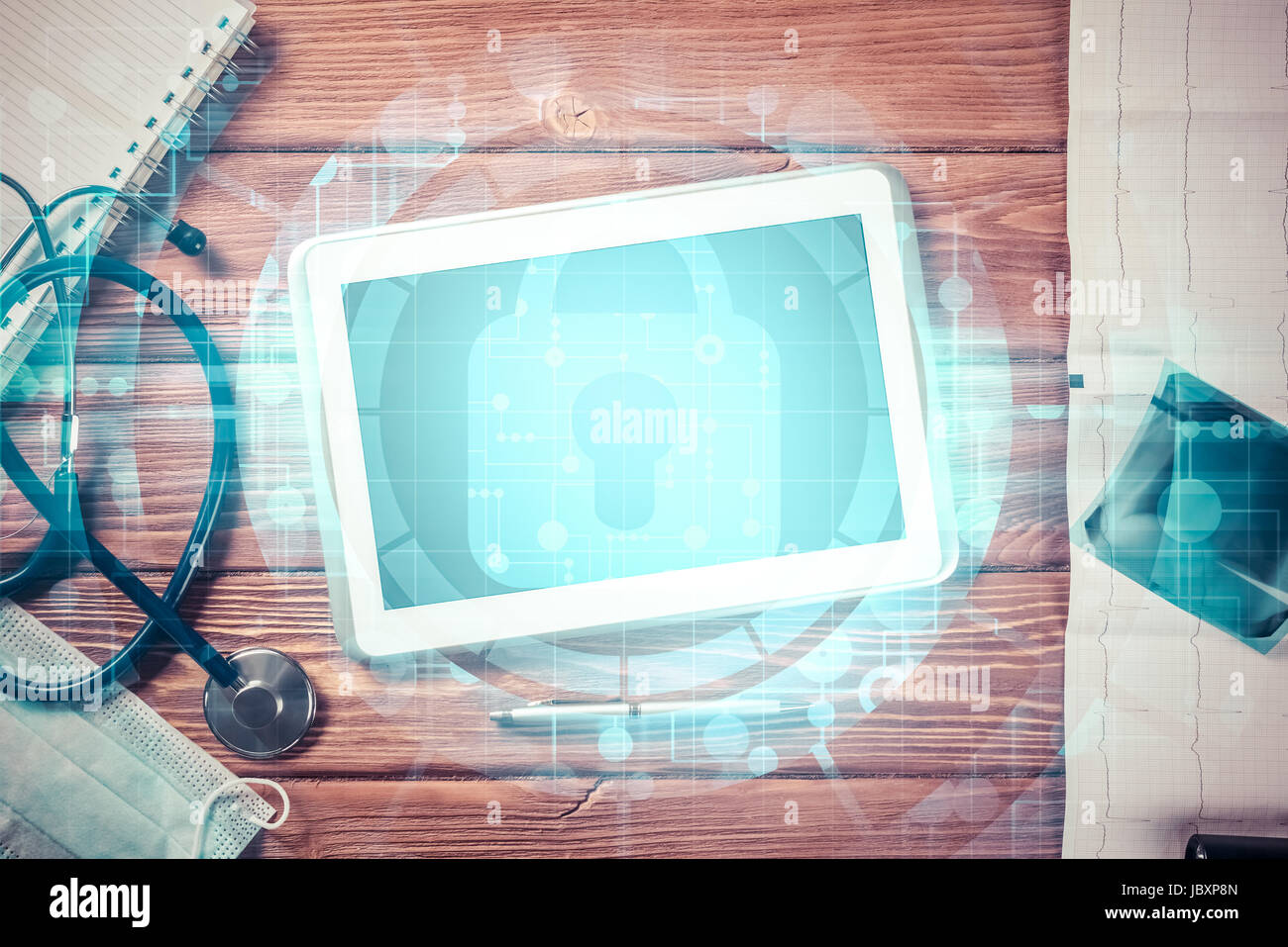 White tablet pc and access security concept on media screen Stock Photo ...